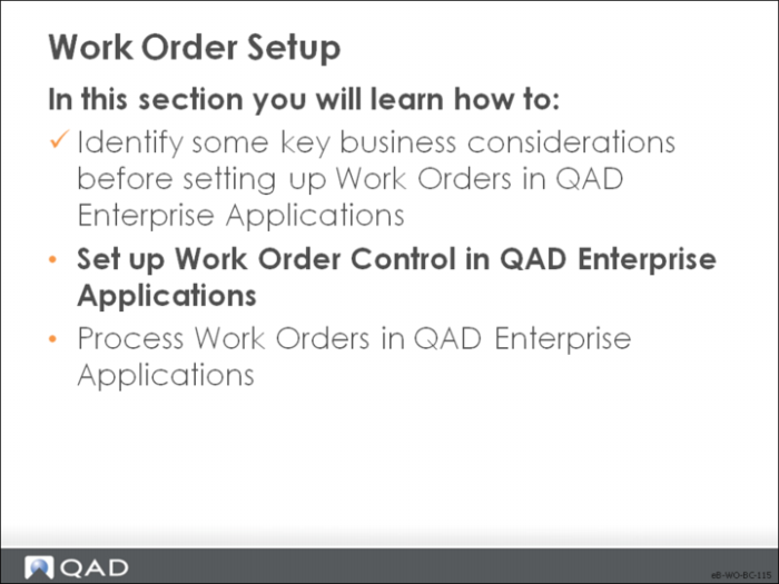Work Order Setup
