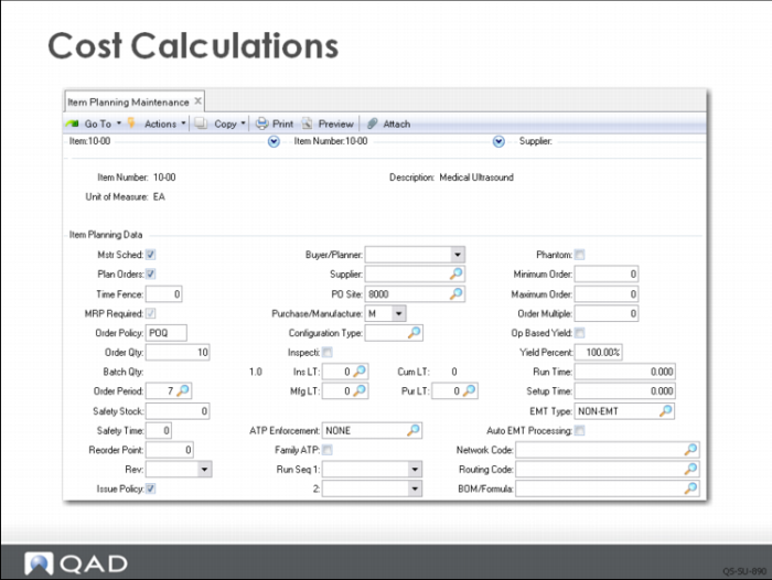 Set Up Cost Calculations